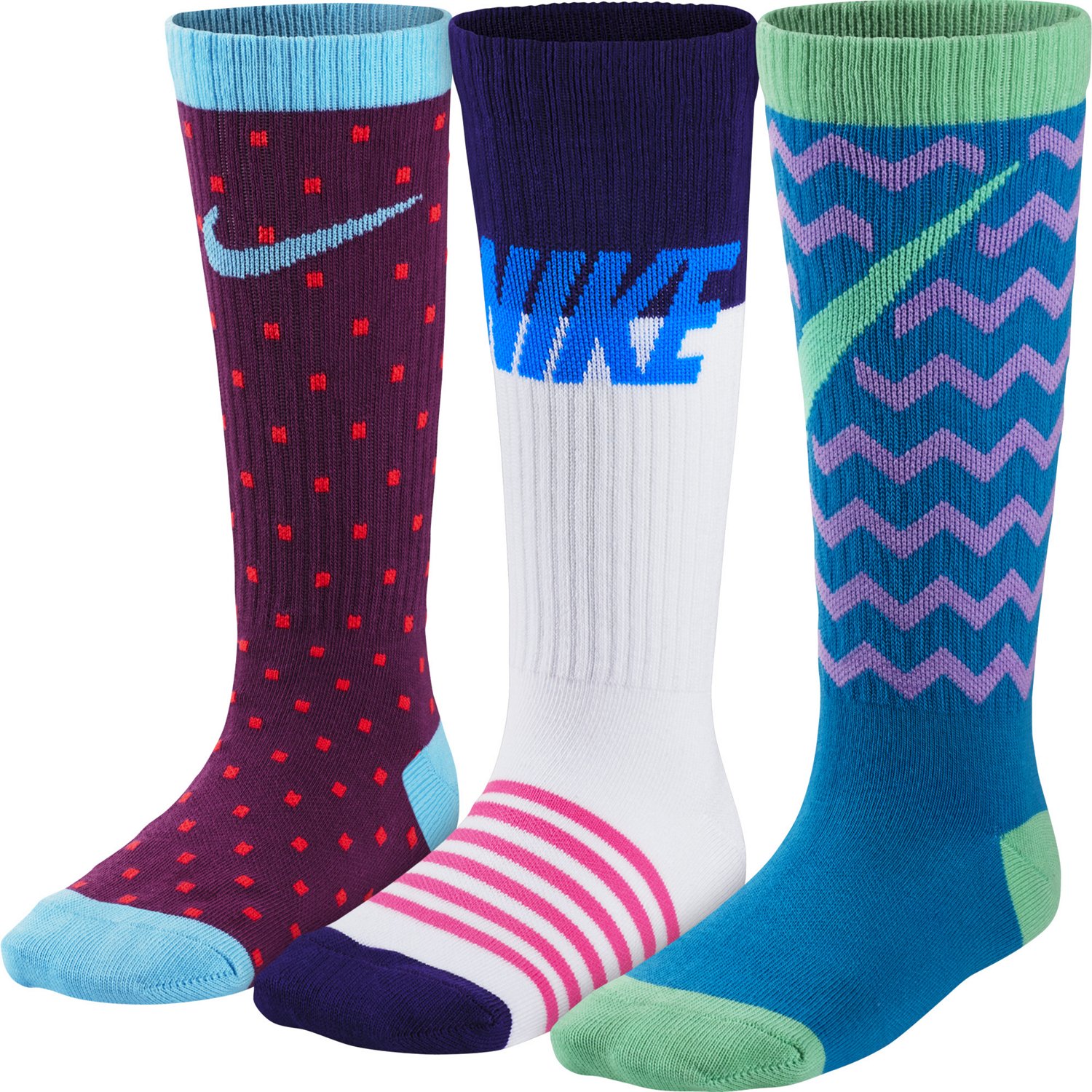 Nike Girls Lightweight Cotton Crew Socks 3 Pair Academy